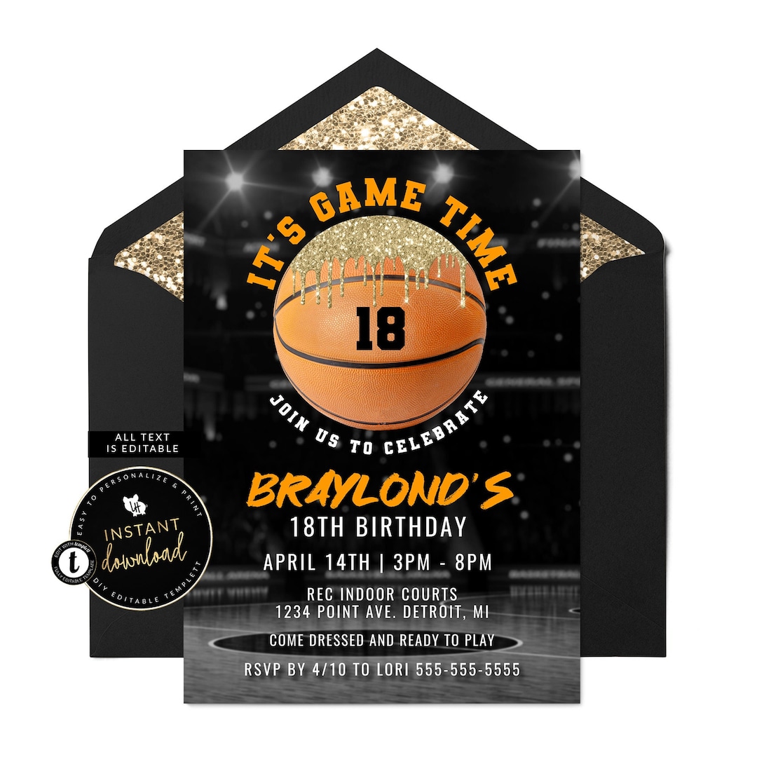 Drip Basketball Invitation, Basketball Birthday Invitation, Basketball ...