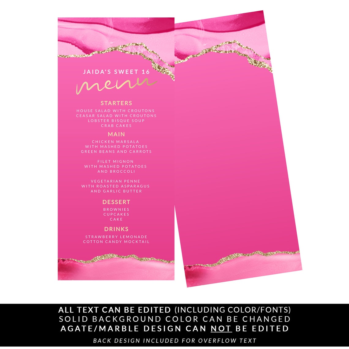 Pink and Gold Menu Card Pink and Gold Agate Menu Pink - Etsy
