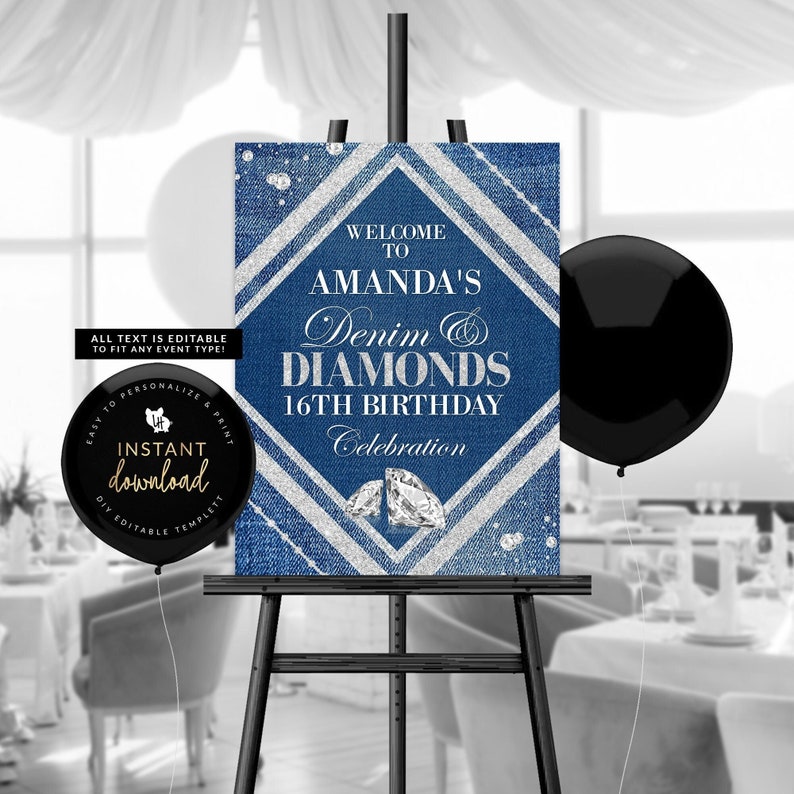 Denim and Diamonds Welcome Sign Denim Birthday Diamonds & - Etsy