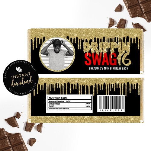 Drippin Swag 16 Gold Candy Bar Label Swag 16 Candy Label - Etsy