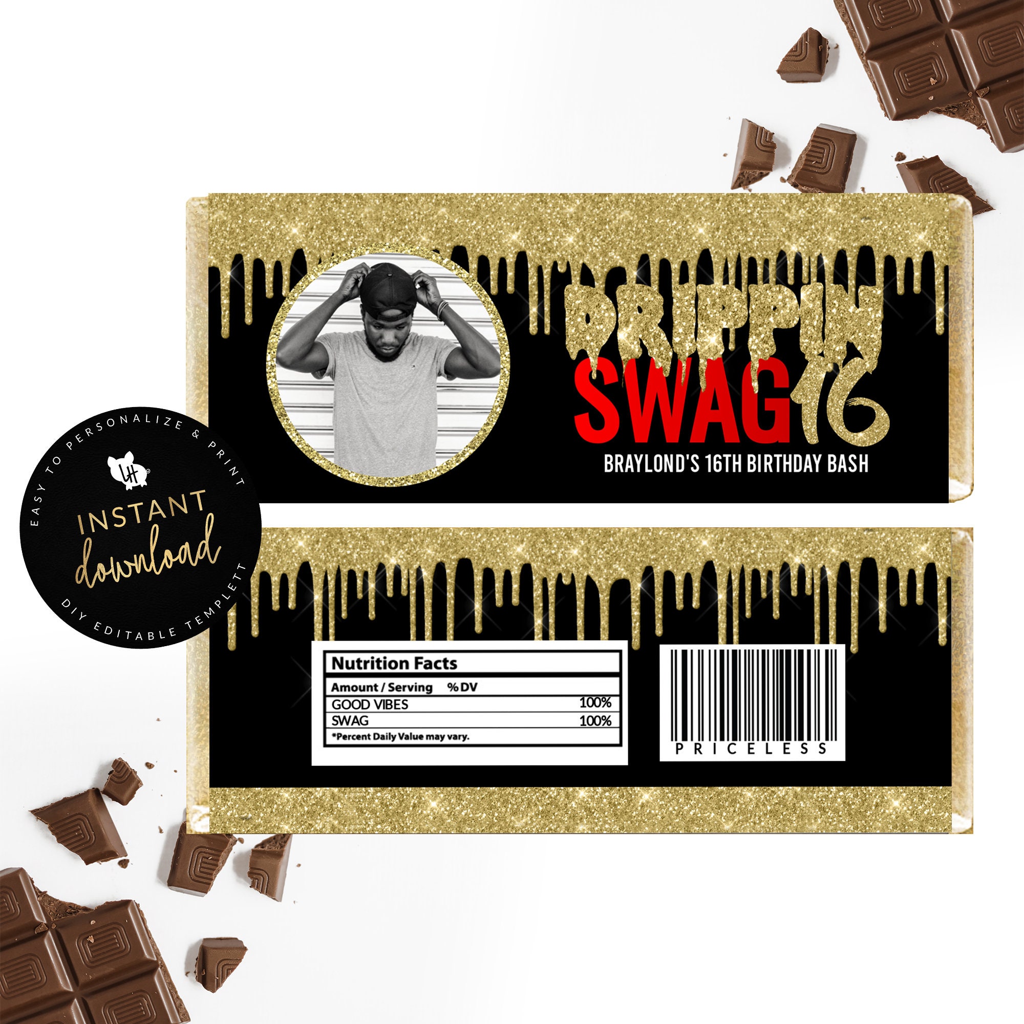 Drippin Swag 16 Gold Candy Bar Label Swag 16 Candy Label | Etsy
