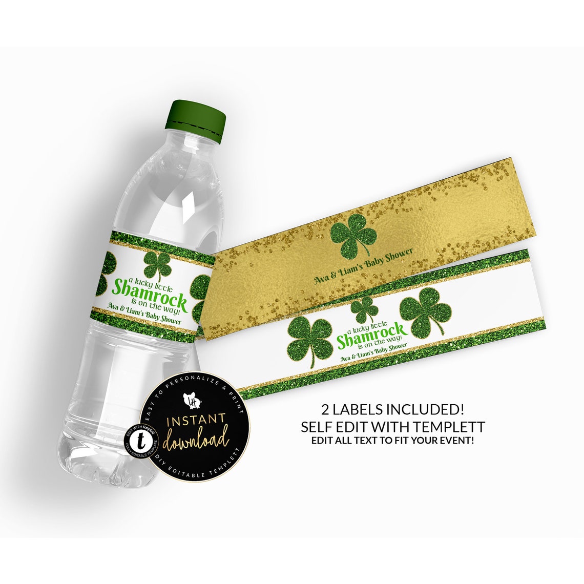 Shamrock Water Bottle Label Clover Water Bottle Label St. - Etsy
