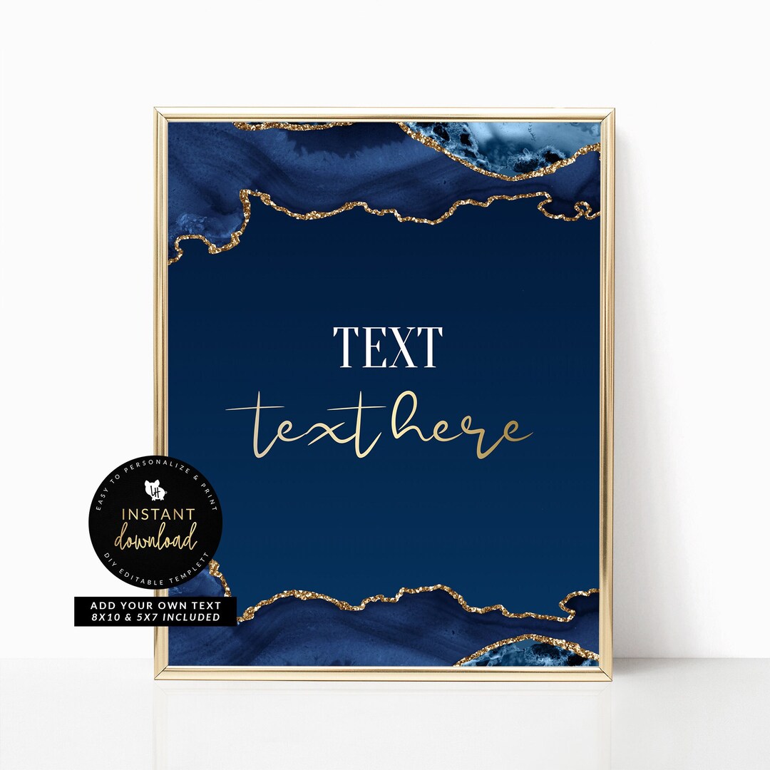 Blue and Gold Sign, Blue and Gold Agate, Navy and Gold Marble, Blue and ...