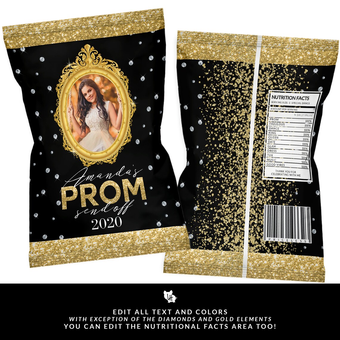 Gold Prom Chip Bag, Prom Favor Bag, Prom Send off Chip Bag, Printable ...