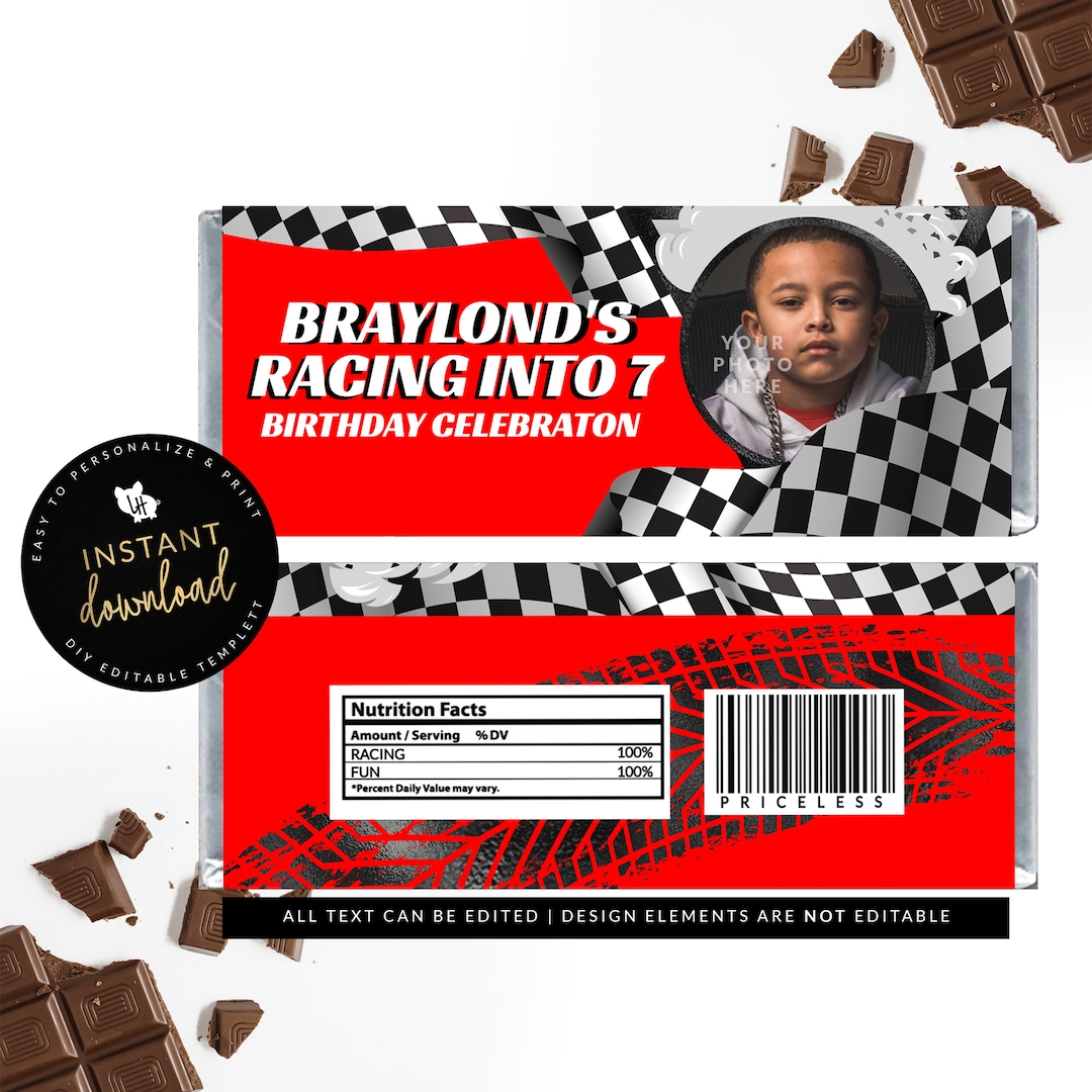 Racing Candy Bar Label, Printable Candy Cover, Race Candy Bar Label ...