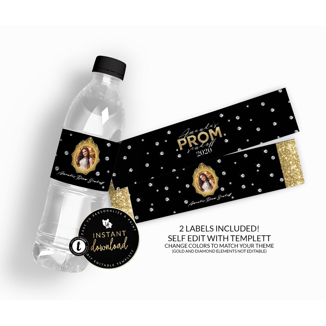 Gold Prom Water Bottle Label, Prom Send-off Water Bottle Label, Prom ...