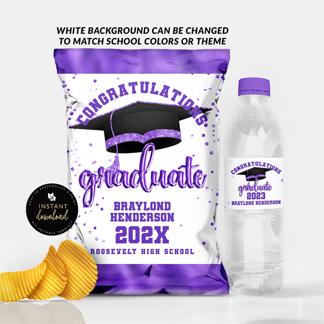 Purple Graduation Chip Bag, Graduation Water Label, Purple Graduation ...