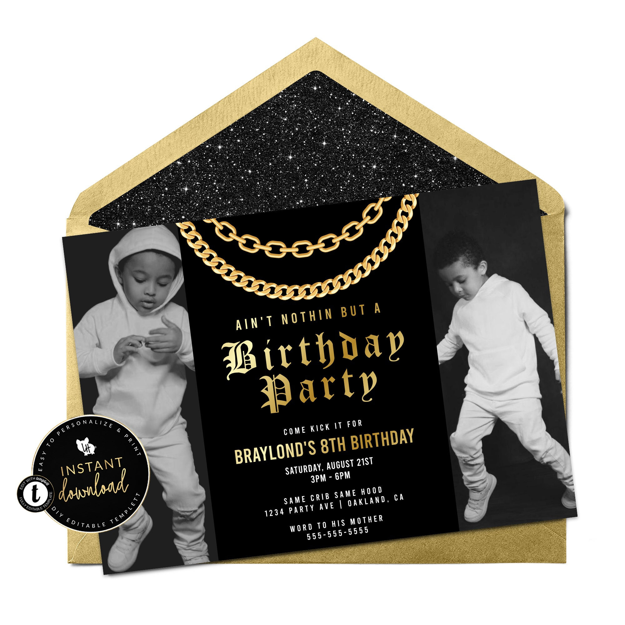 Gold Chain Hip Hop Birthday Invitation Hip Hop Invite With - Etsy