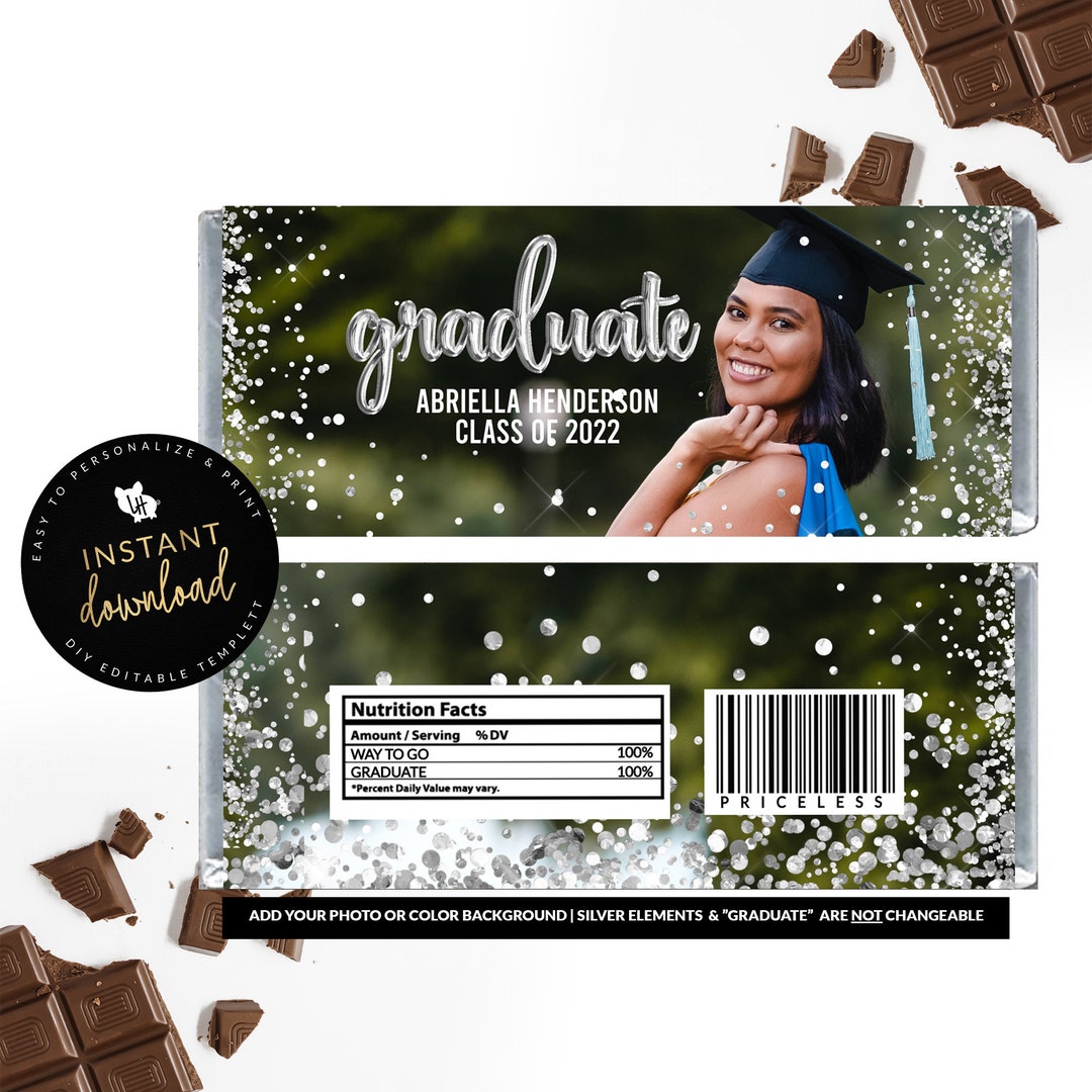 Silver Graduate Candy Bar Label, Graduation Candy Bar, Graduation Candy ...