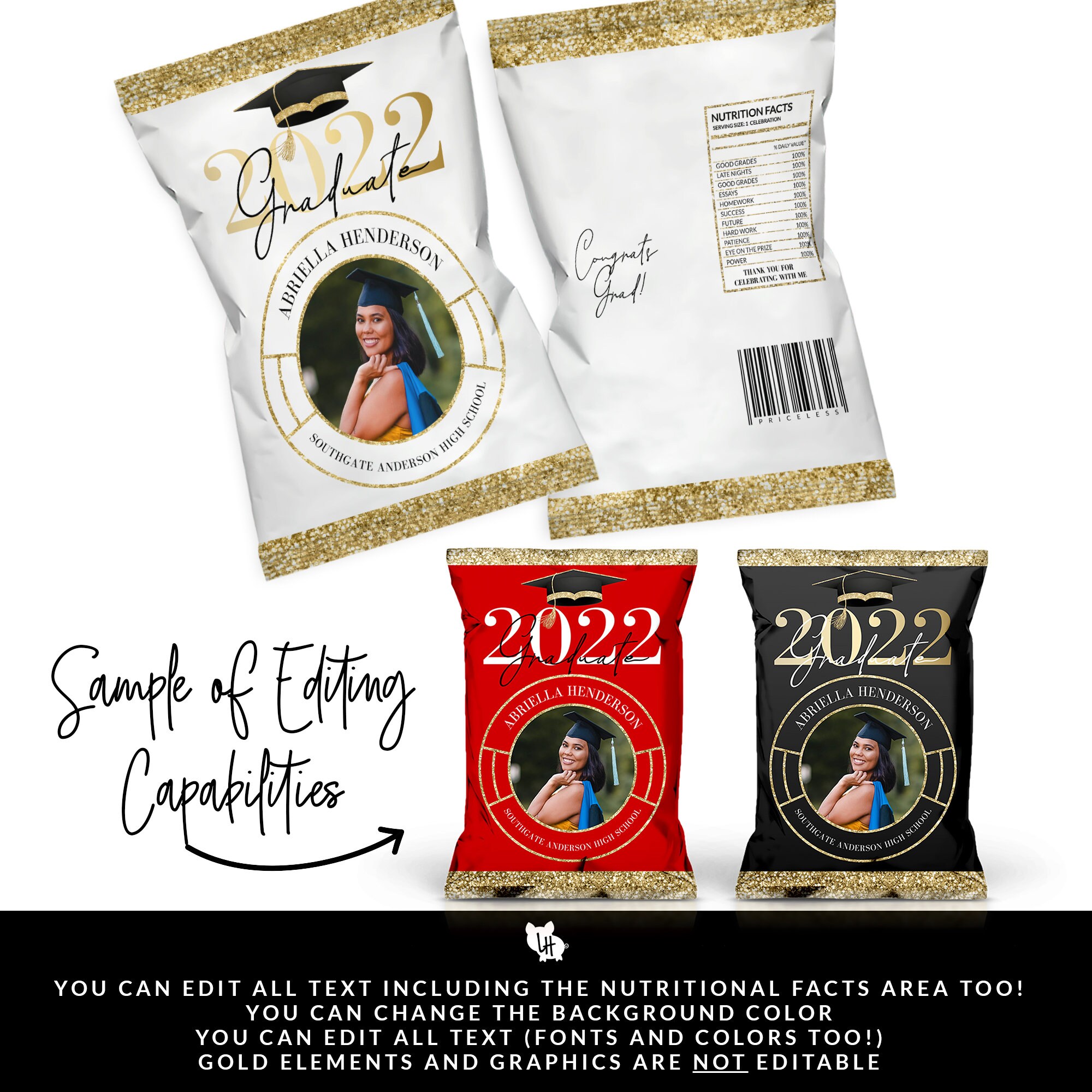 Graduation Chip Bag Cover Gold Graduation Chip Bag - Etsy