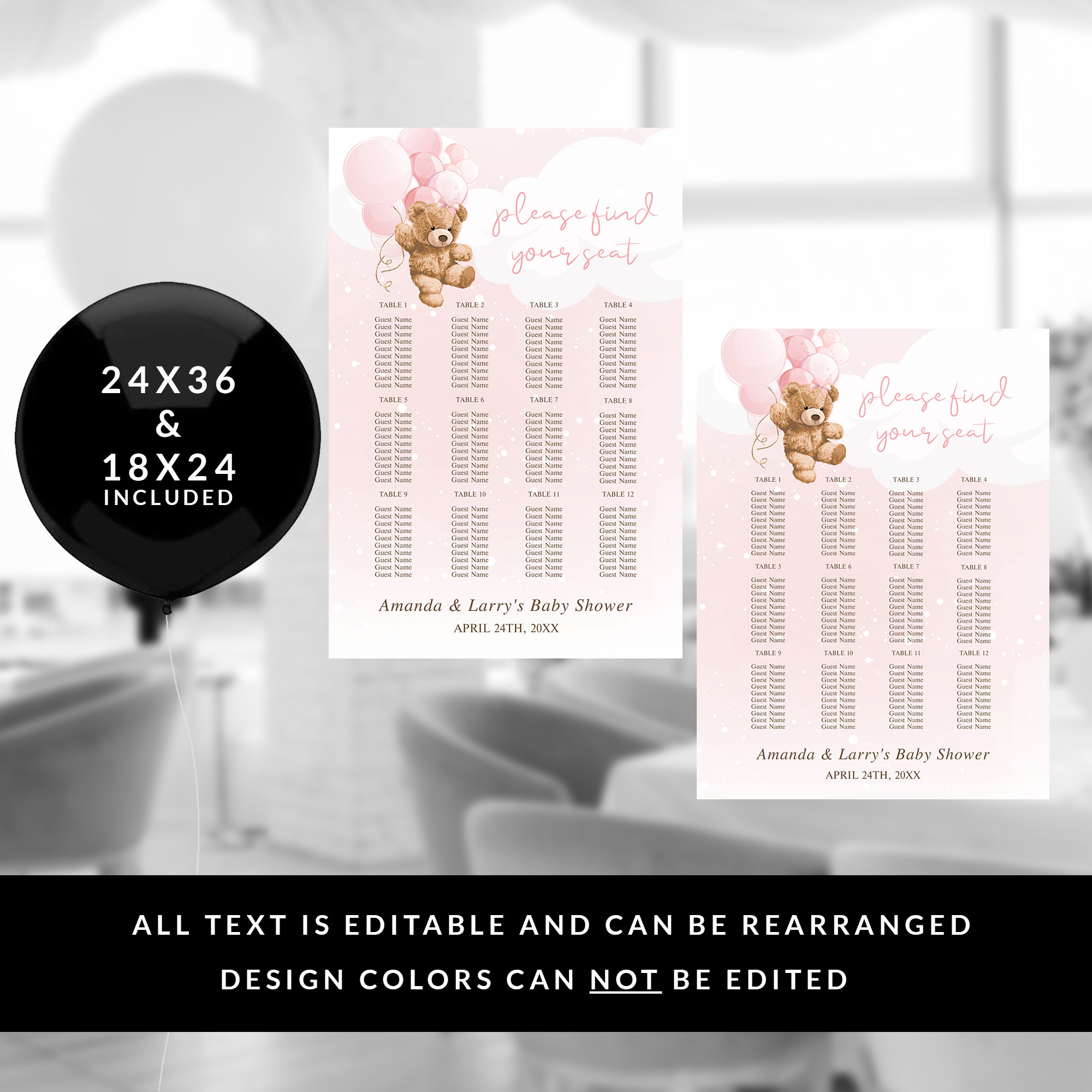 Teddy Bear Baby Shower Seating Chart Baby Shower Seating - Etsy