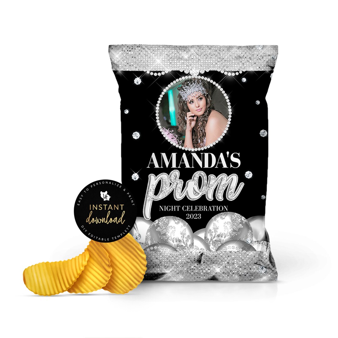 Prom Chip Bag, Silver Prom Favor Bag, Prom Send off Chip Bag, Printable ...
