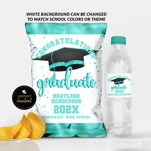 Teal Graduation Chip Bag, Graduation Water Label, Teal Graduation ...