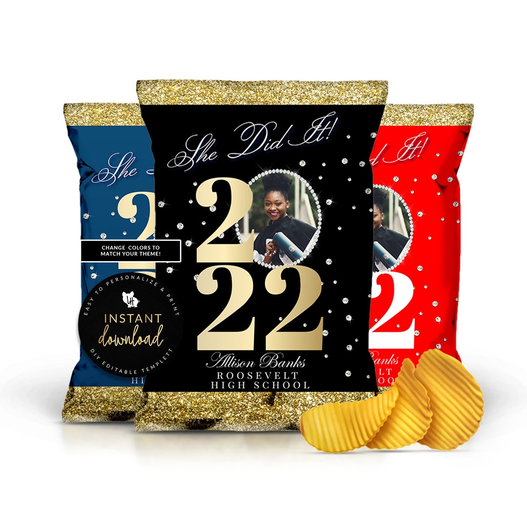 Gold Graduation Printable Chip Bag, Custom Graduation Chip Bag, Grad ...