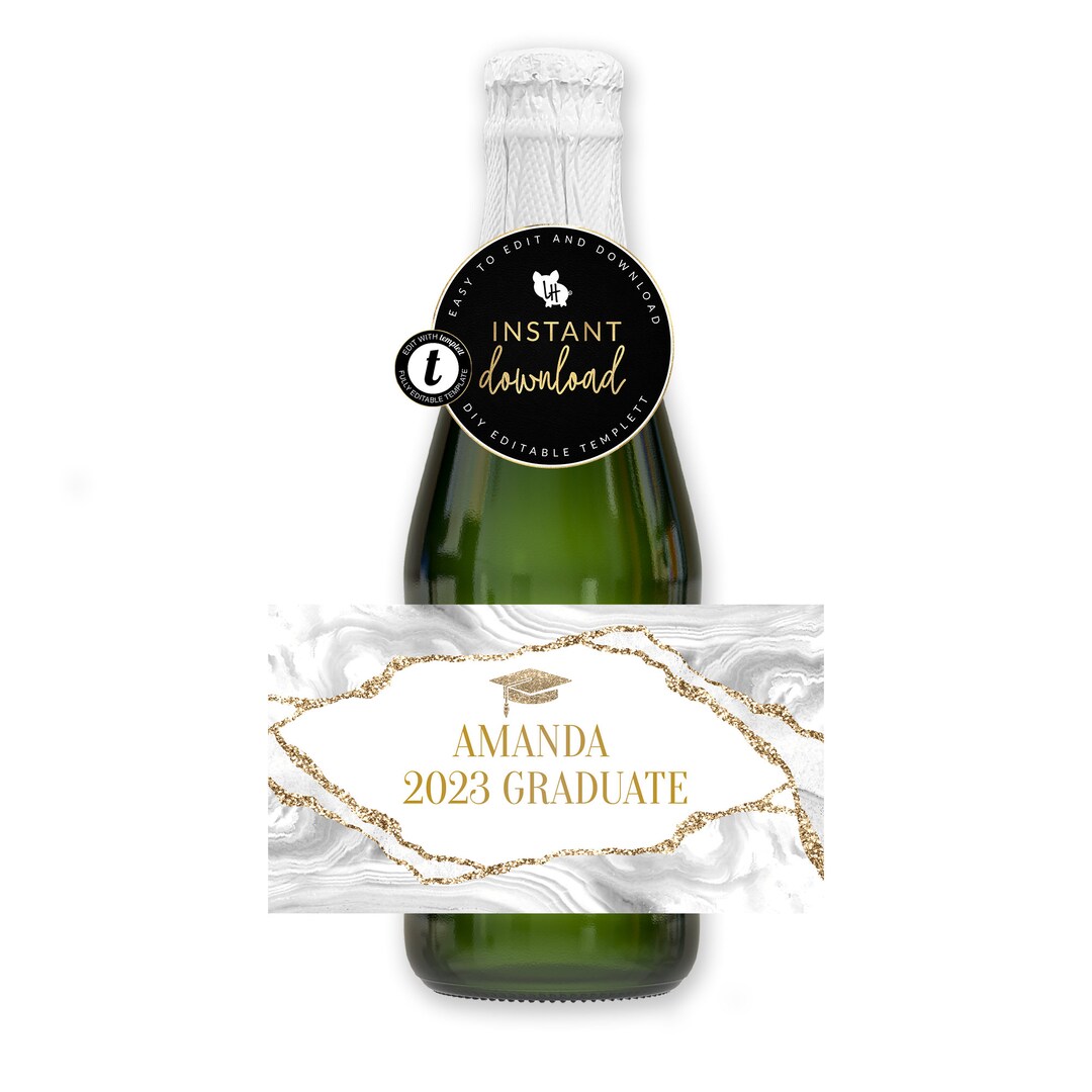 Graduation Mini Cider Bottle Label, White and Gold Mini Cider Bottle ...