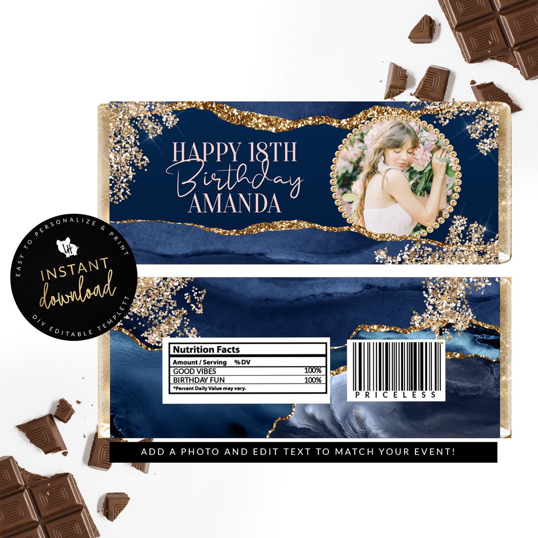 Blue and Gold Candy Bar Label, Blue and Gold Agate Candy Bar, Blue and ...