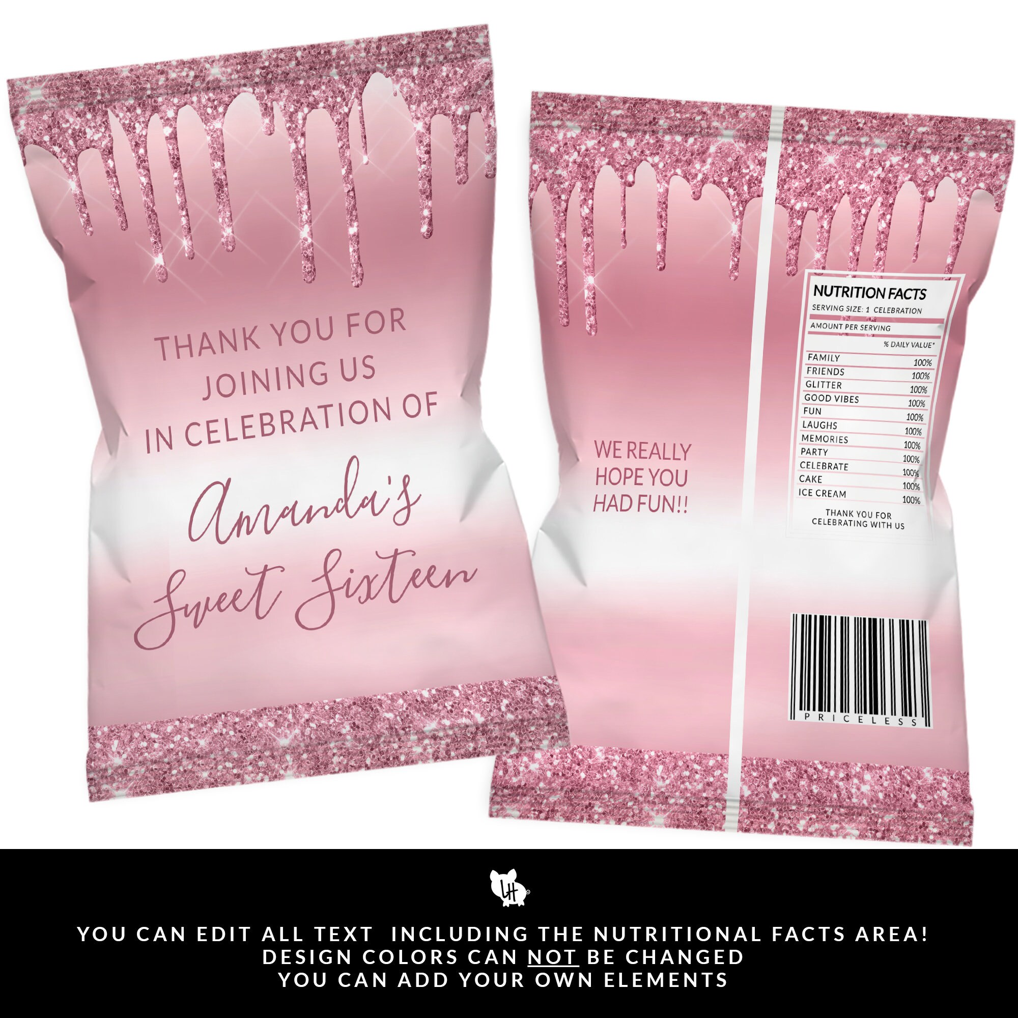 Dripping Light Pink Chip Bag Pink Printable Chip Bag Light - Etsy