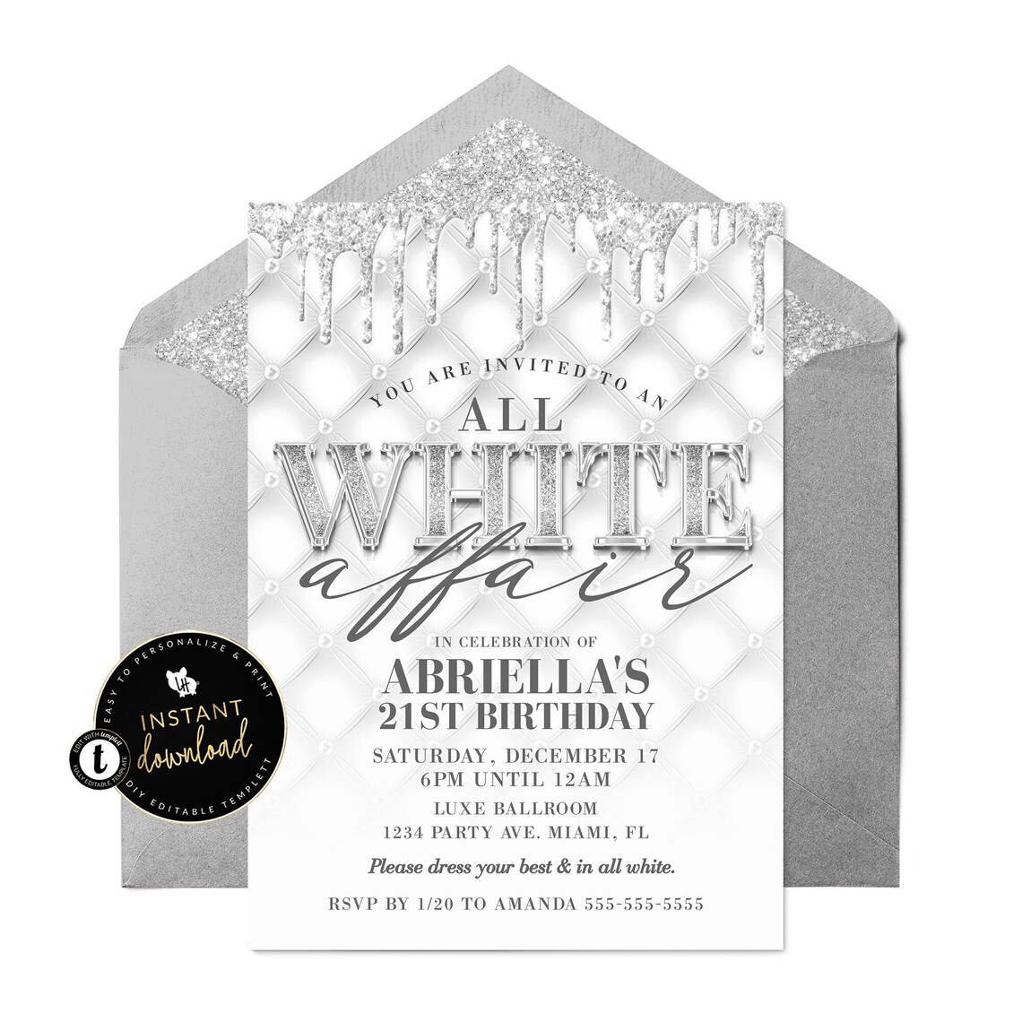White Party Invitation, All White Affair Invitation, All White Birthday ...