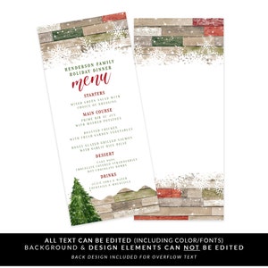 Rustic Christmas Menu Card, Christmas Dinner Menu, Christmas Menu ...
