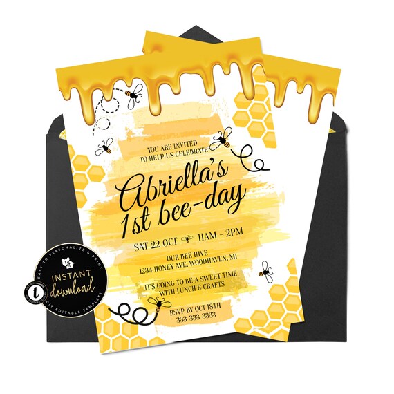 Honey Bee Invitation Bee-Day Birthday Invitation Bee | Etsy