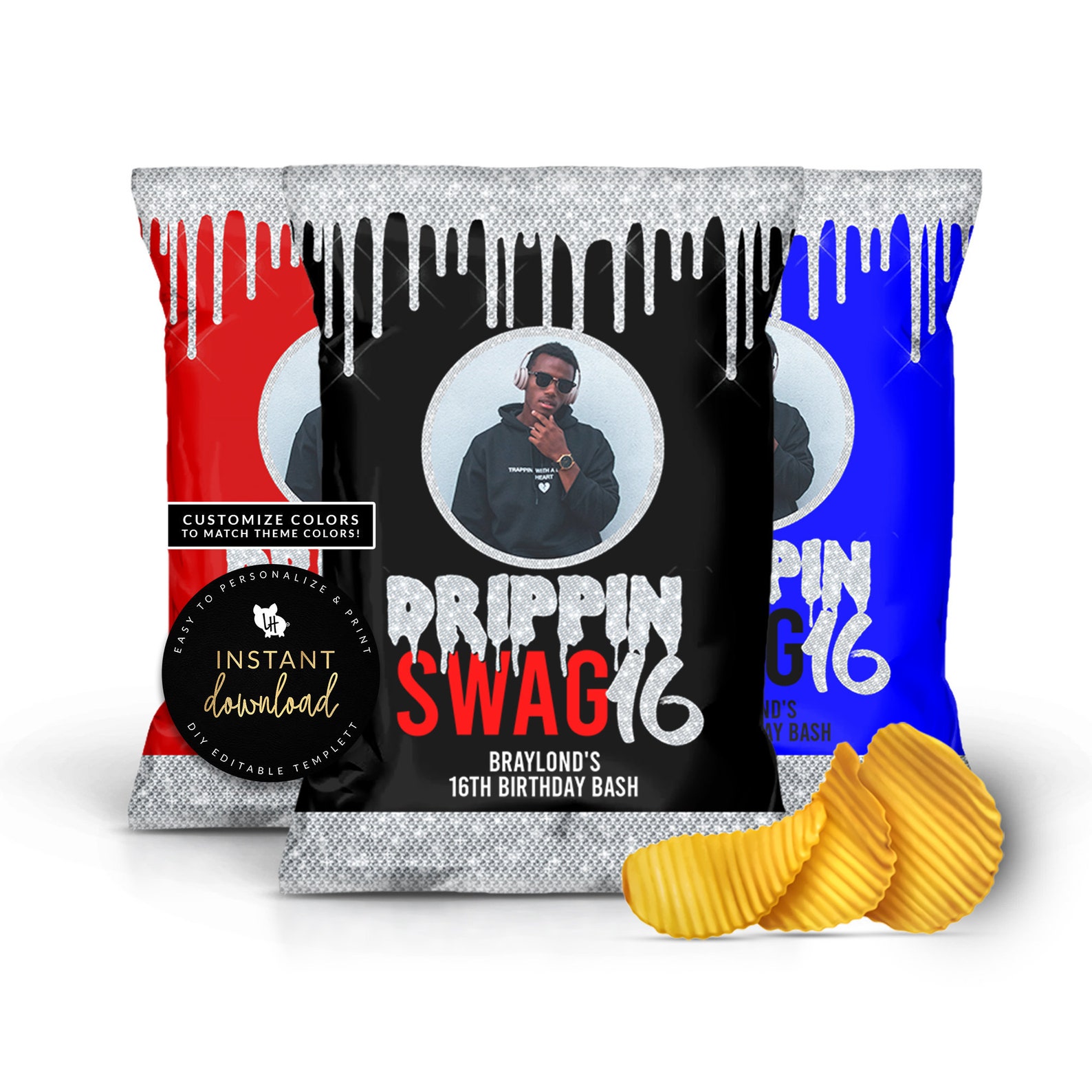 Bling Swag 16 Chip Bag, Sweet Sixteen Chip Bag, 16th Birthday Party ...