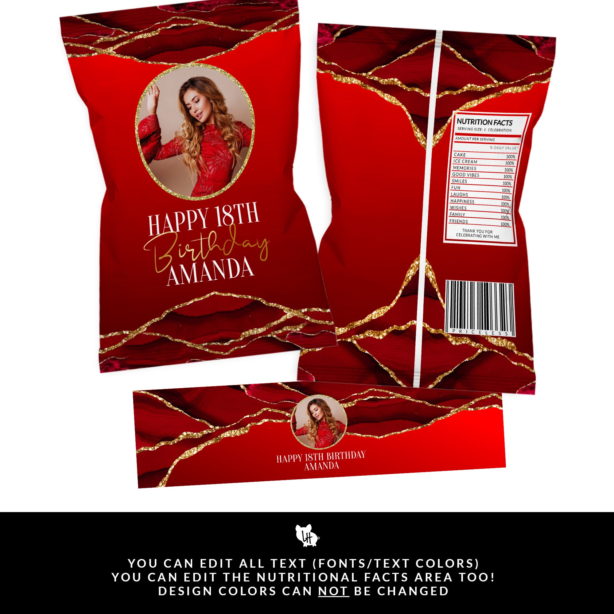 Red and Gold Chip Bag Red and Gold Water Label Red Agate - Etsy