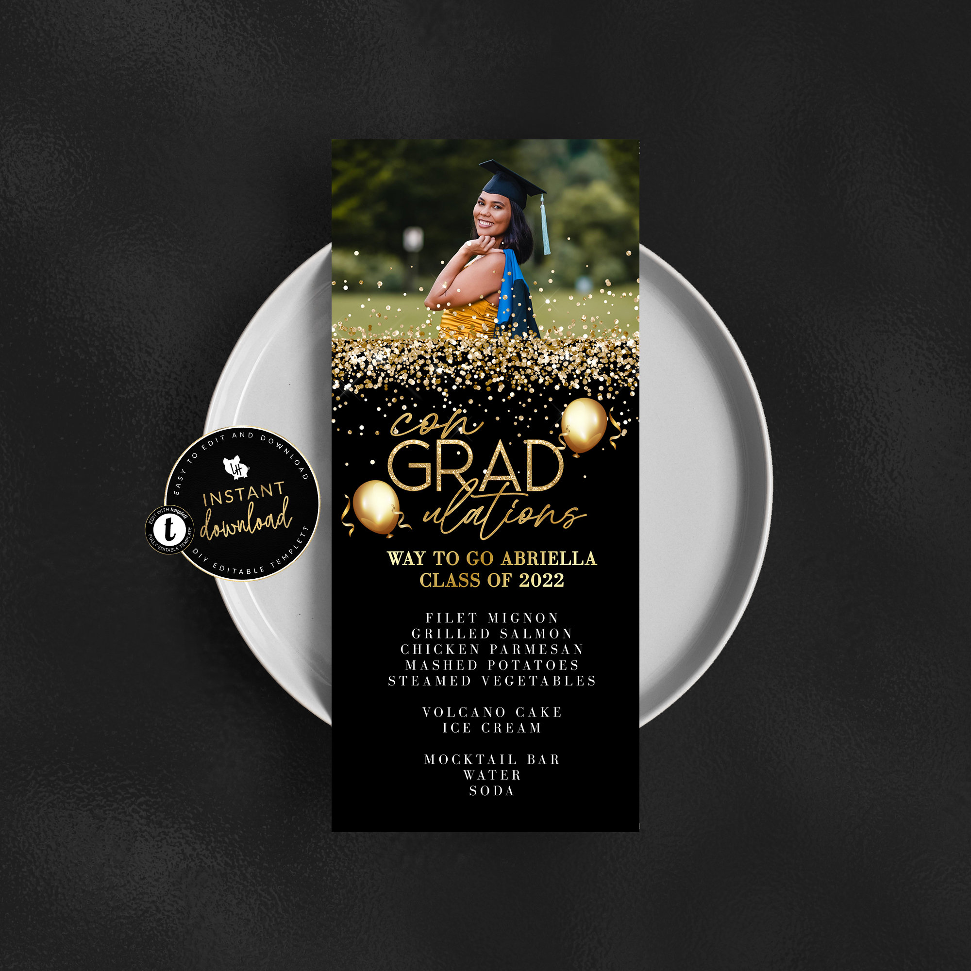 Graduation Menu Card Photo Graduation Menu Gold Graduation - Etsy