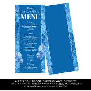 Blue Menu Card, Faux Foil Menu, Blue Birthday, Birthday Menu Card ...
