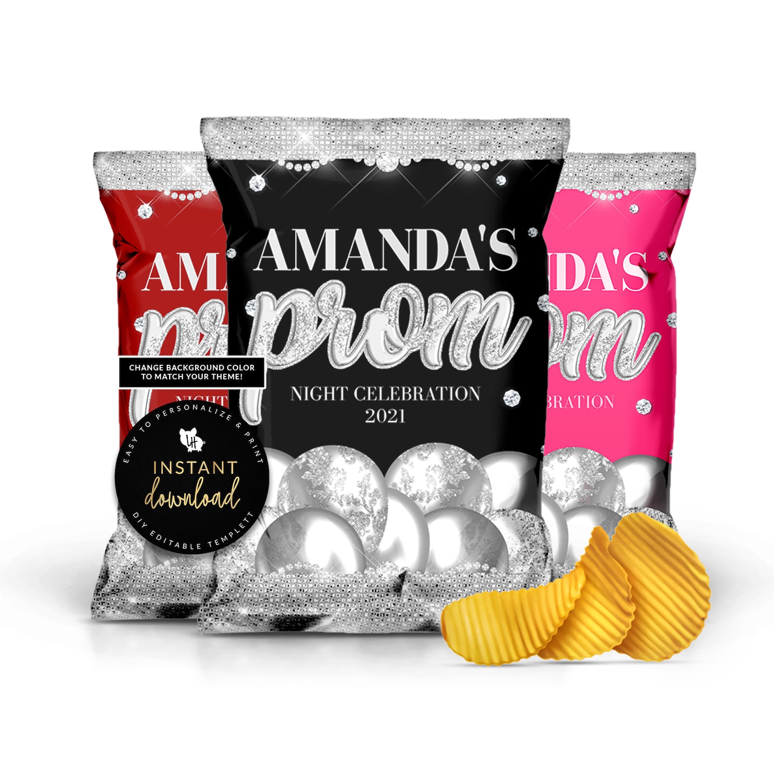 Prom Chip Bag Silver Prom Chip Bag Prom Send off Chip Bag - Etsy