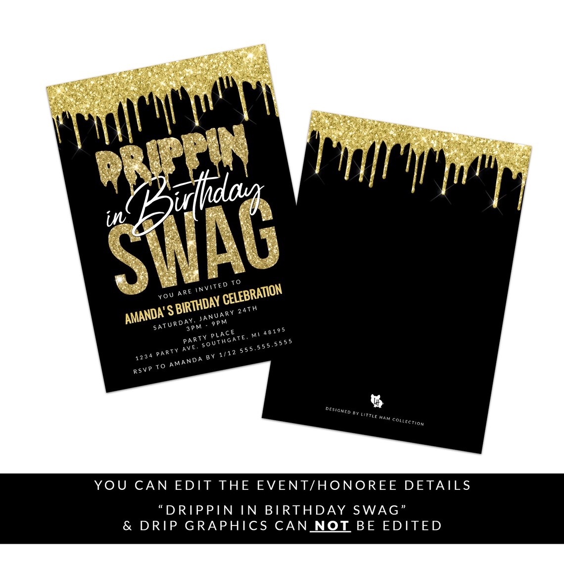 Drippin in Birthday Swag Invitation, Gold Birthday Swag Invitation, Hip ...