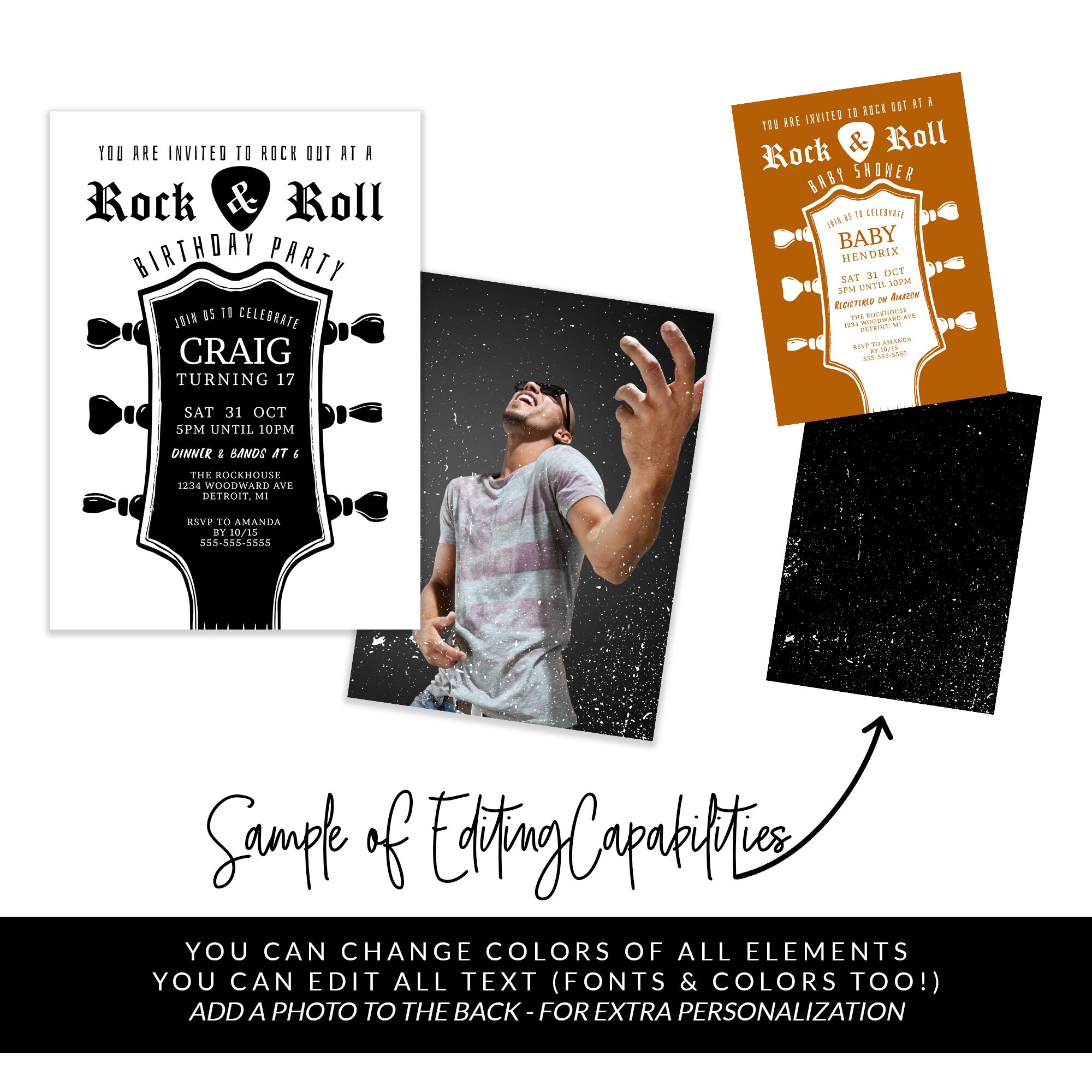 Guitar Invitation, Rock & Roll Invitation, Guitar Birthday Rock N Roll ...