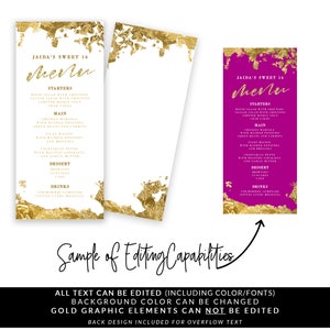 Gold Menu Card, Gold Faux Foil Menu, Gold Menu With Endless Background ...