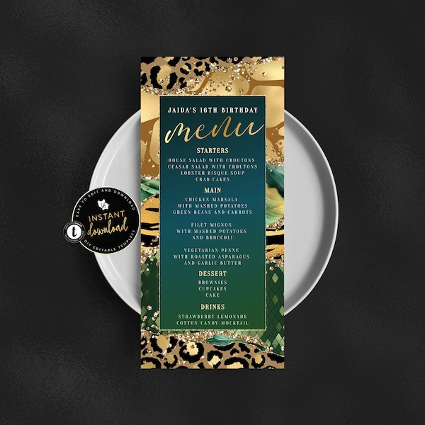 Jungle Theme Menu - Etsy