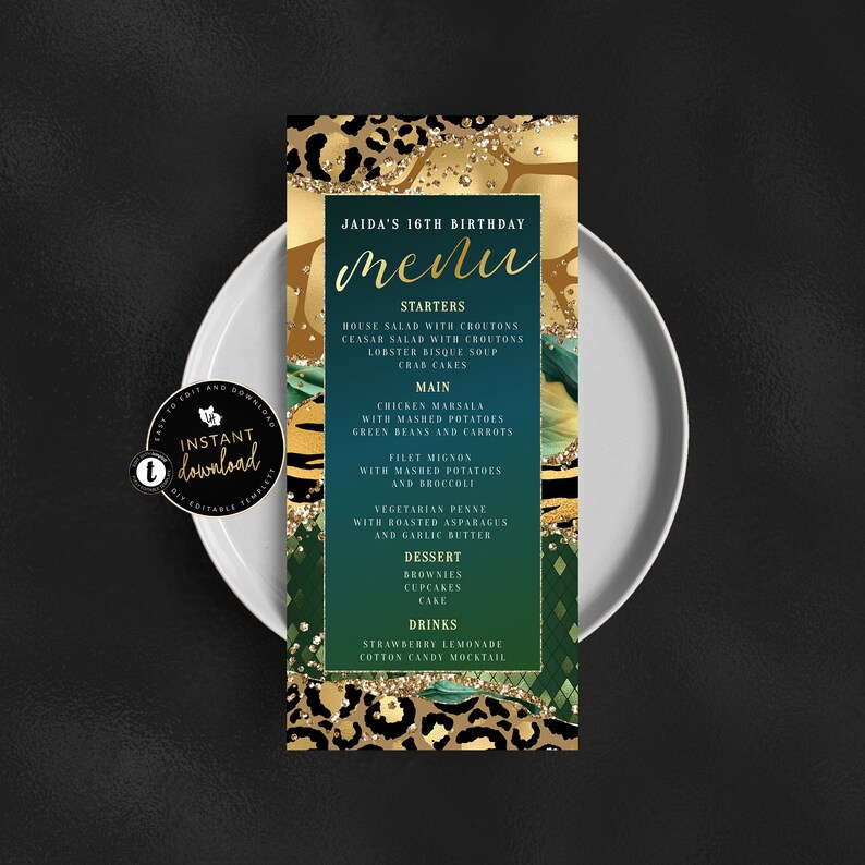 Animal Print Menu Card Leopard Print Menu Jungle Theme Menu - Etsy