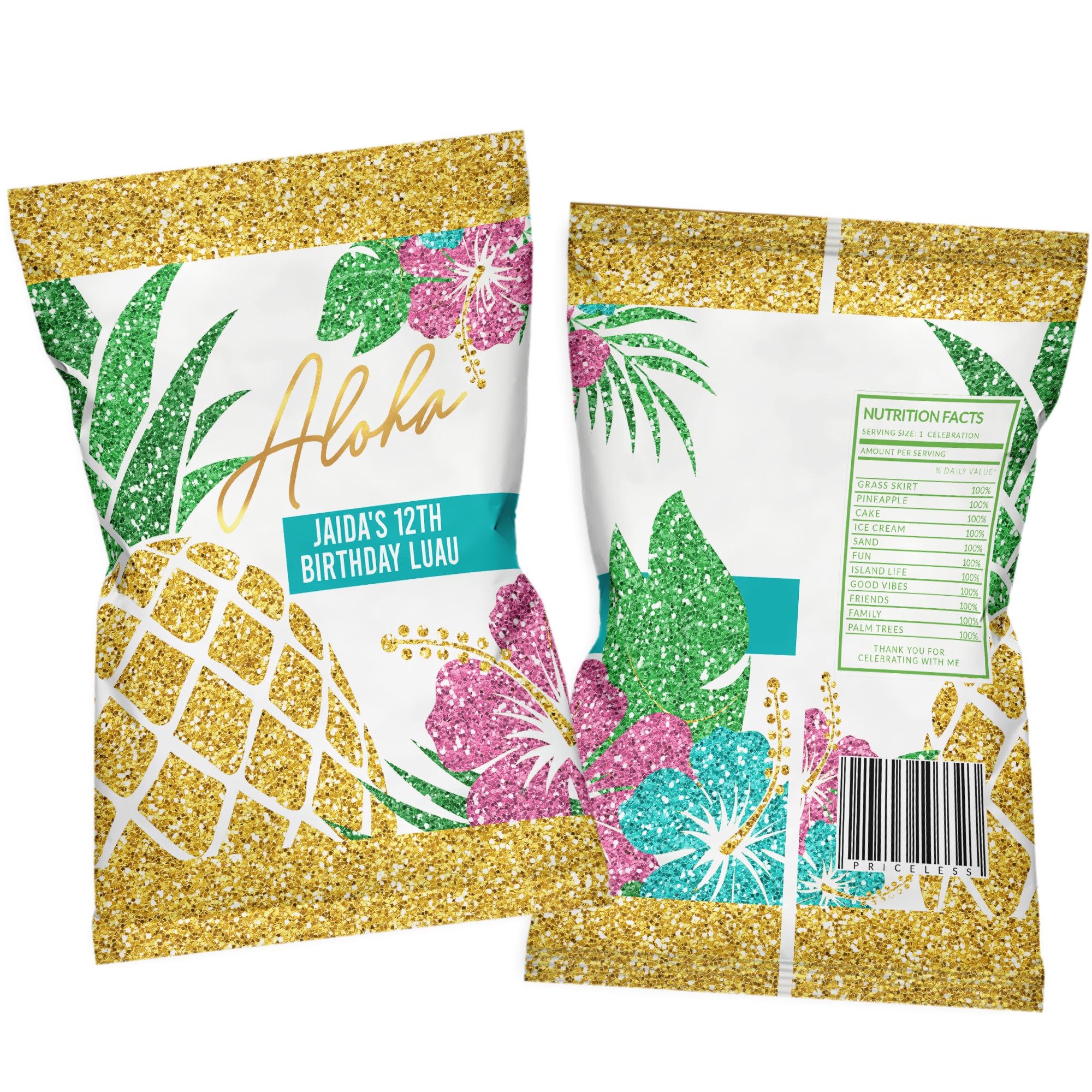 Luau Pineapple Party Chip Bags Luau Snacks Hawaiian Party | Etsy