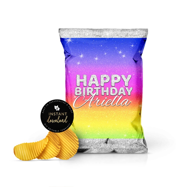 Sparkle Rainbow Chip Bag, Rainbow Printable Chip Bag, Printable Party ...
