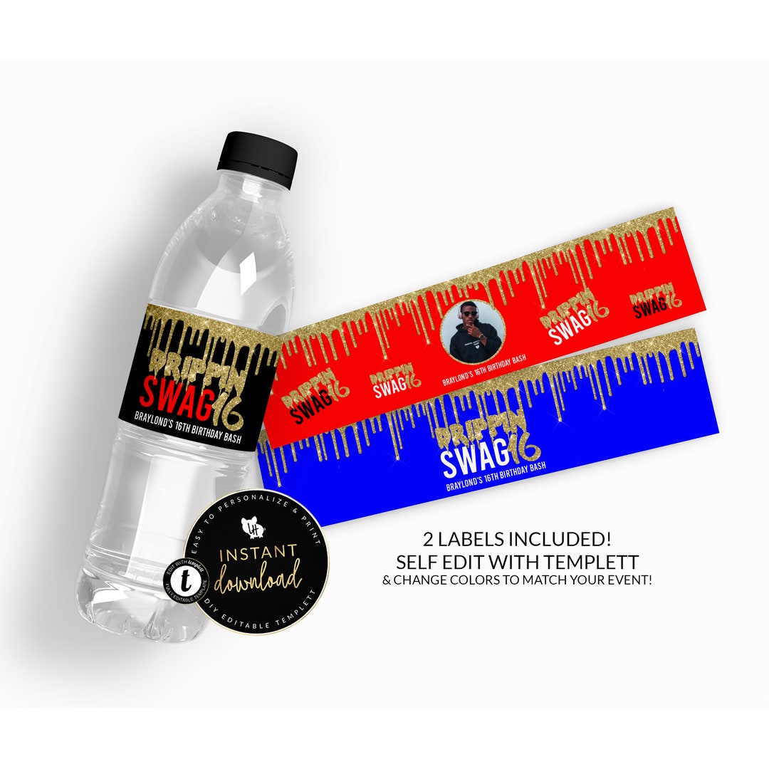 Swag 16 Water Bottle Labels, Boy Sweet 16, Drippin Swag 16 Water Bottle ...