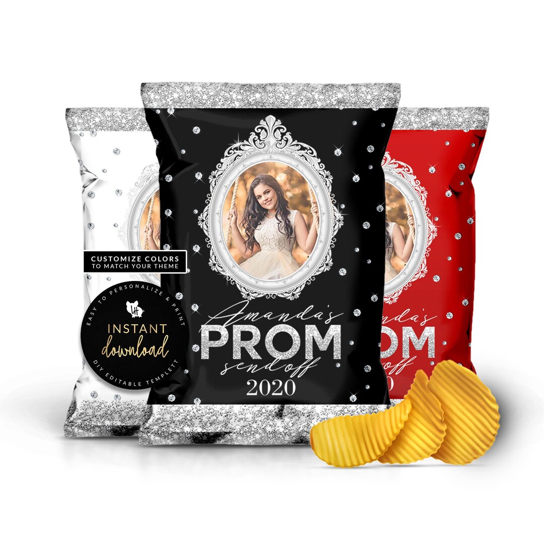 Silver Prom Chip Bag, Prom Favor Bag, Prom Send off Chip Bag, Printable ...