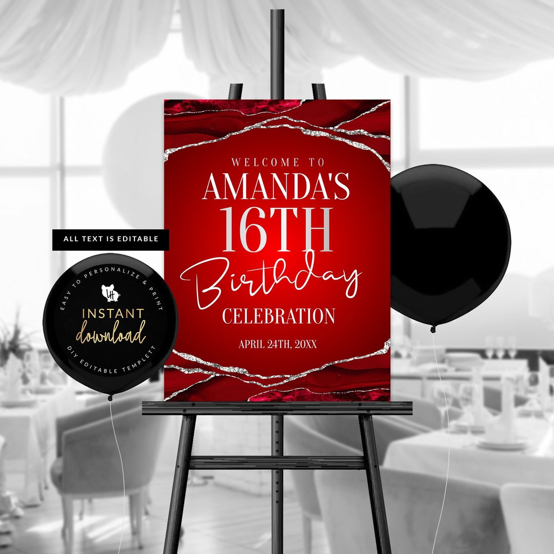 Red and Silver Welcome Sign, Agate Welcome Poster, Red and Silver Agate ...