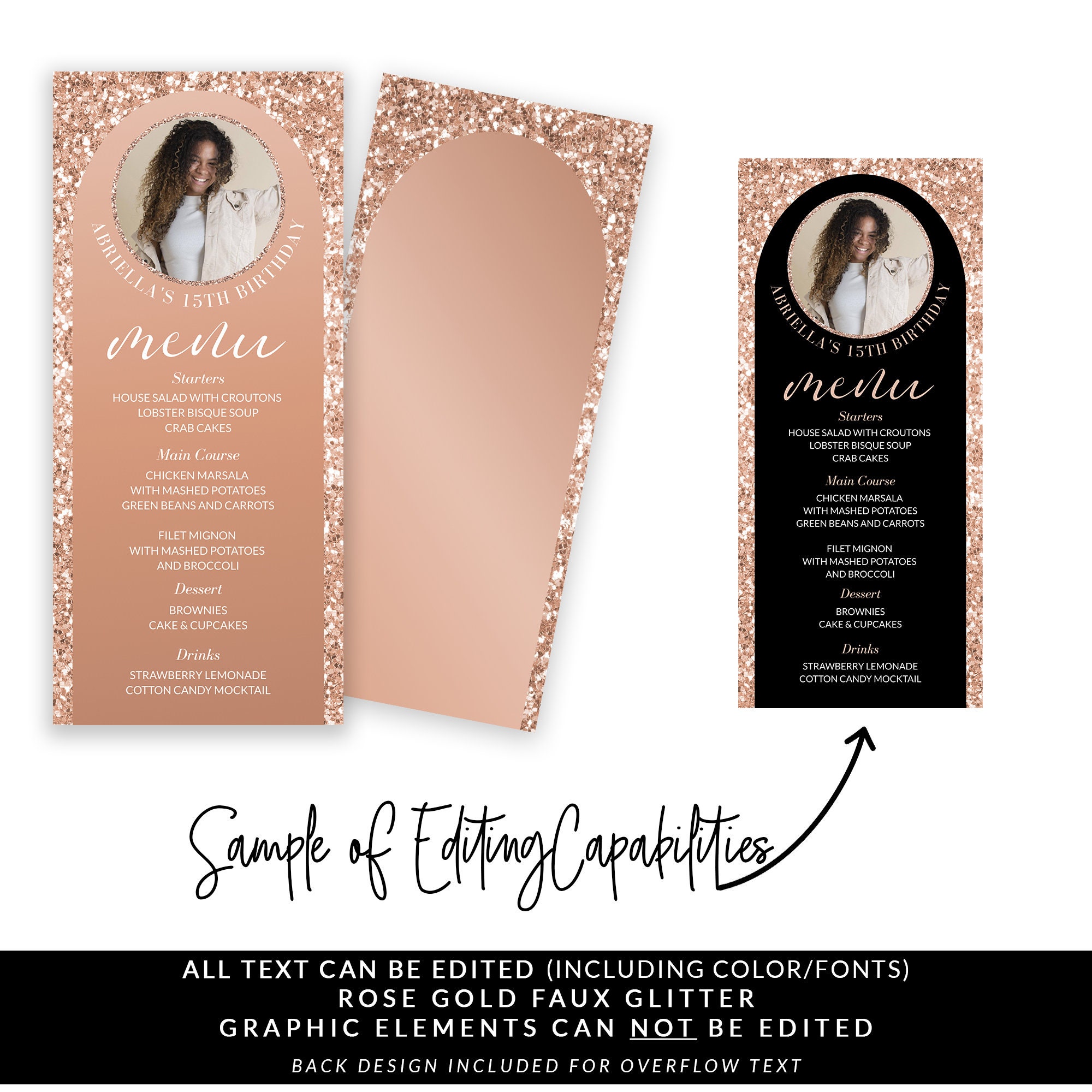 Rose Gold Menu Card With Photo Photo Menu Card Printable - Etsy