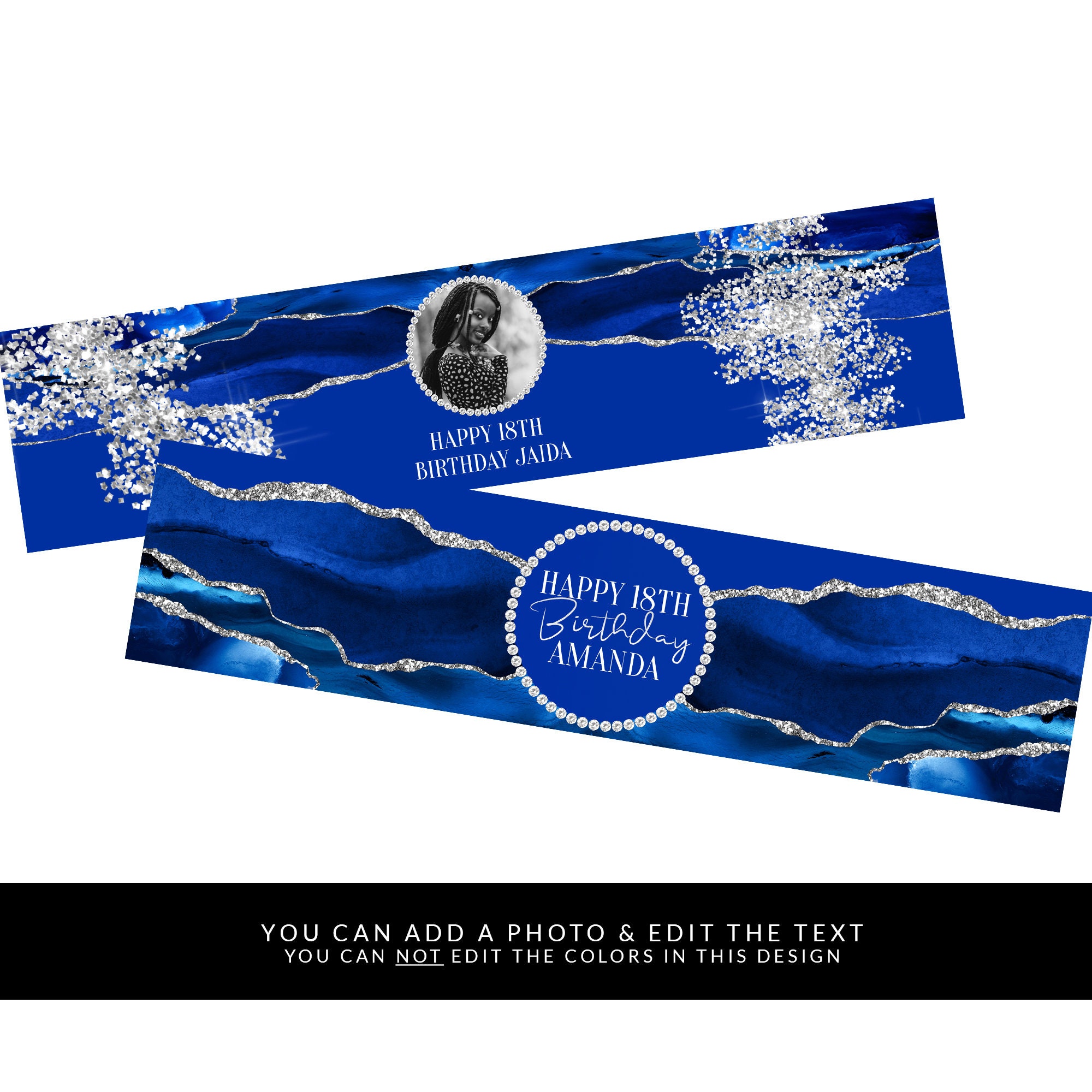 Blue and Silver Water Bottle Labels, Blue and Silver Agate Water Label ...