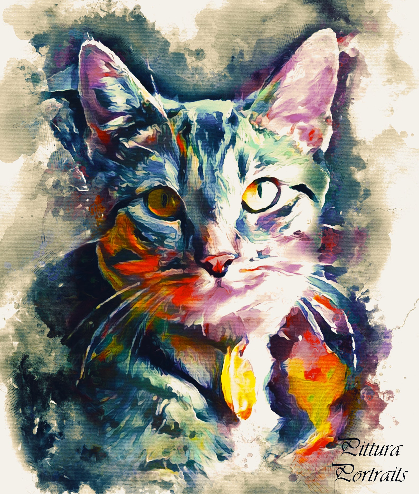 Custom Pet Portrait Cat Portrait Custom Cat Portrait | Etsy