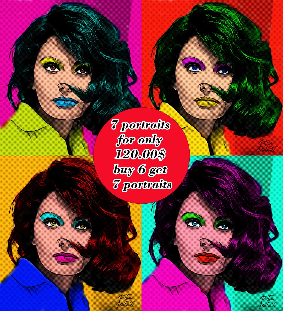 7 Custom Pop Art Portrait,pop Art Portrait, Portrait From Photo,andy ...
