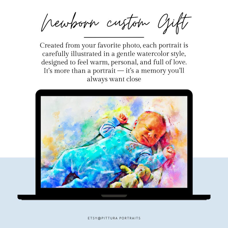 Custom Watercolor Baby Portrait – Baby Shower Gift, Personalized ...