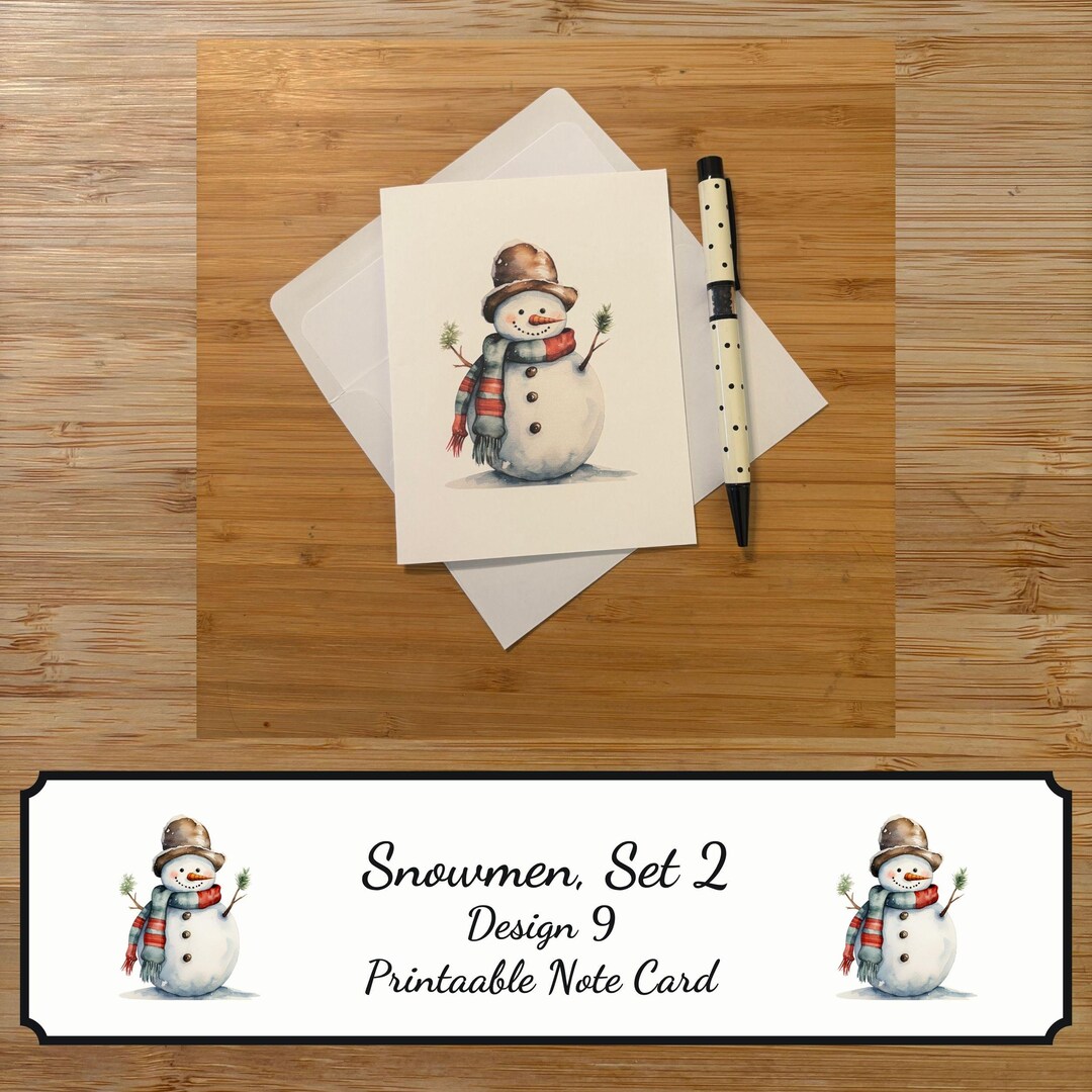 Snowman Printable Note Card and Envelope Liner in 3 Sizes Digital ...