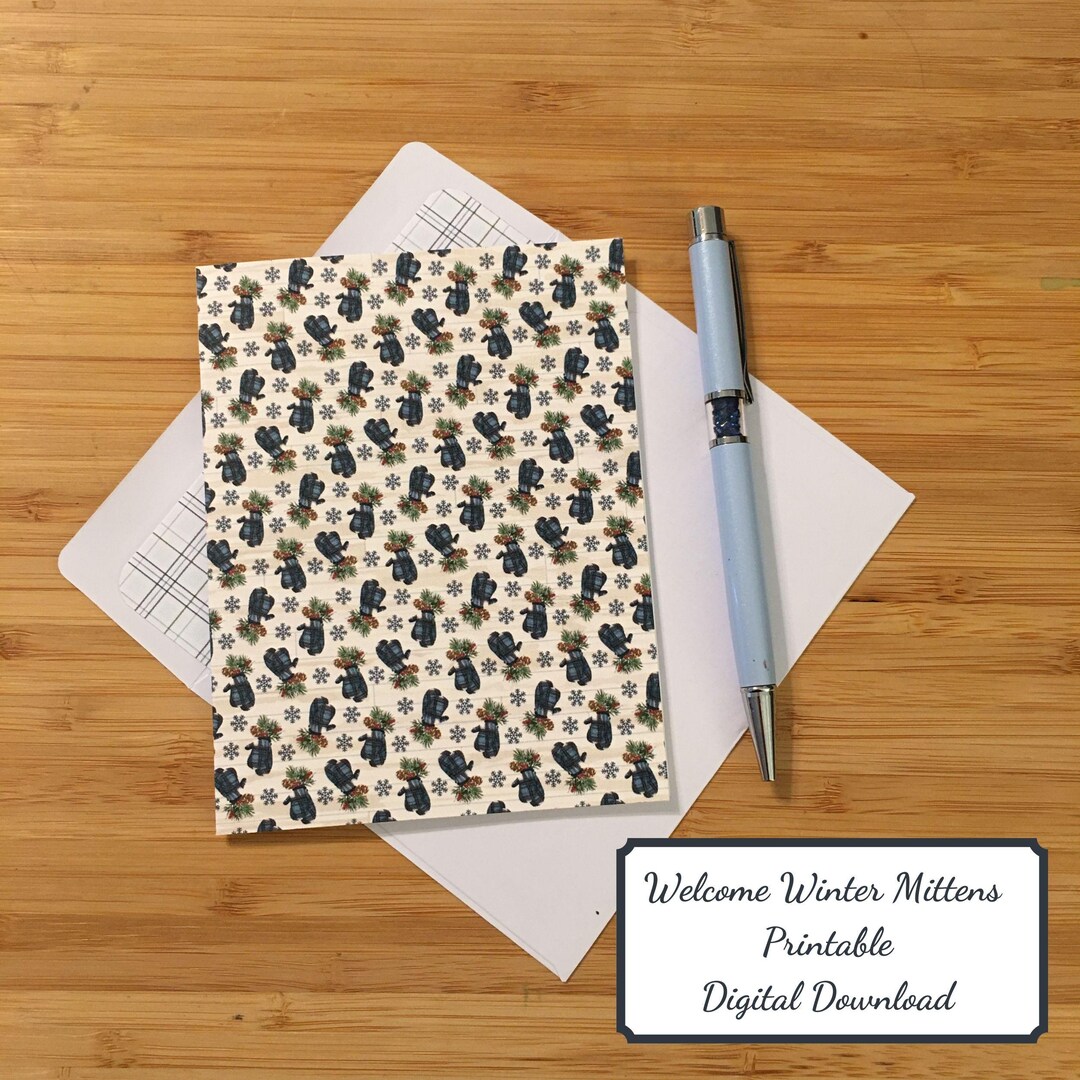 Printable Note Cards With Lined Envelopes Welcome Winter Mittens ...