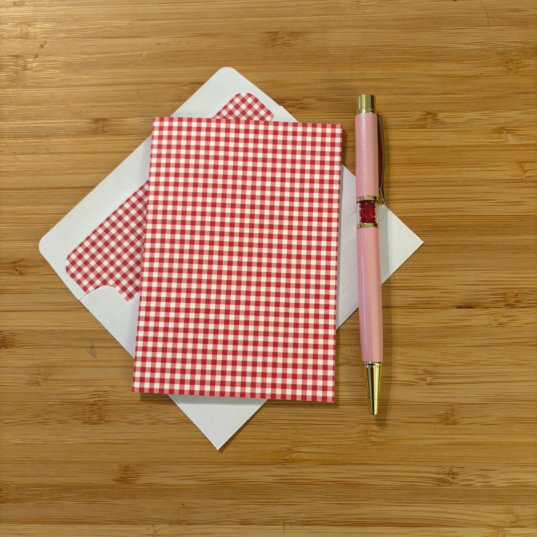 Red Gingham Note Cards With Lined Envelopes Gift Card Thank You Card ...