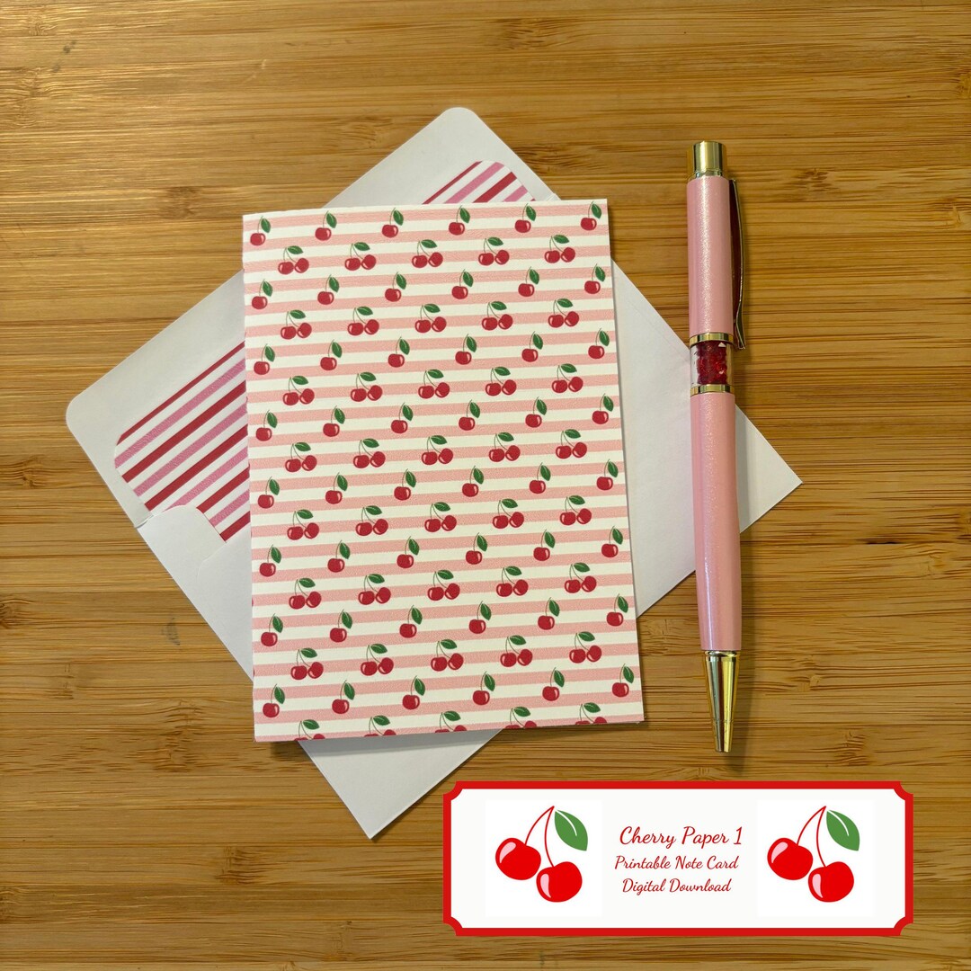 Cherry Paper 1 Printable Note Cards With Lined Envelopes Card Birthday ...