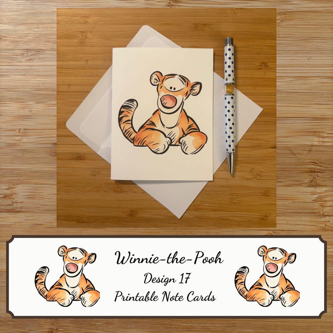 Tigger Printable Note Card and Envelope Liner Birthday Card Gift Card ...