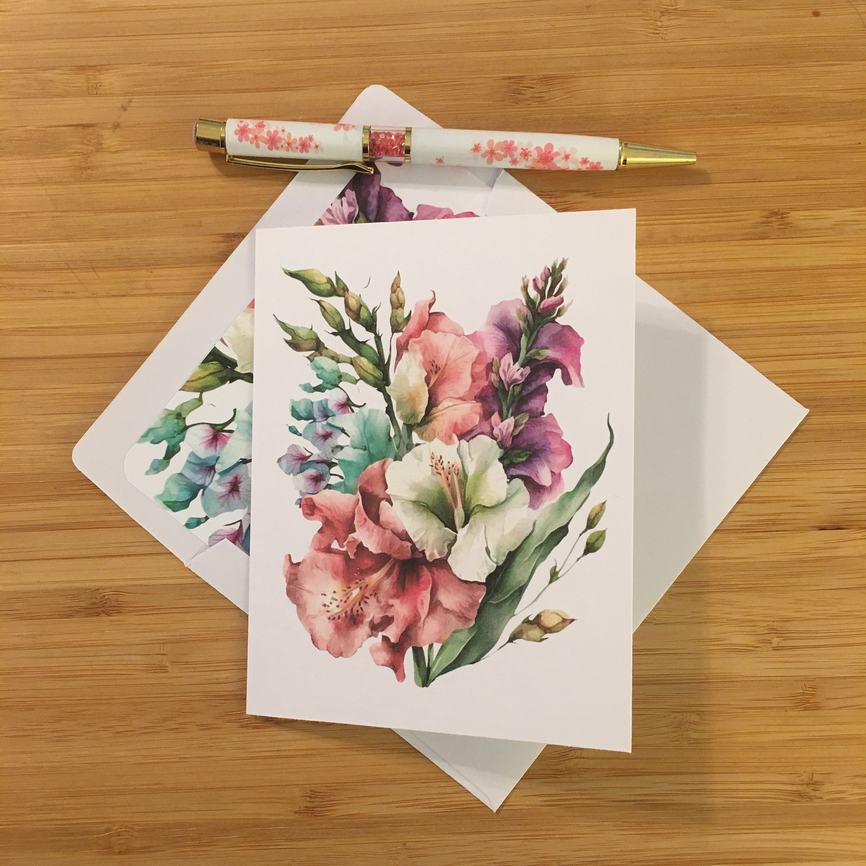 Gladiolus Card Floral Card August Flower Note Card Birthday Card Mother ...